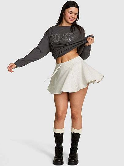 Pink Campus Terry Flirty Skort - Grey