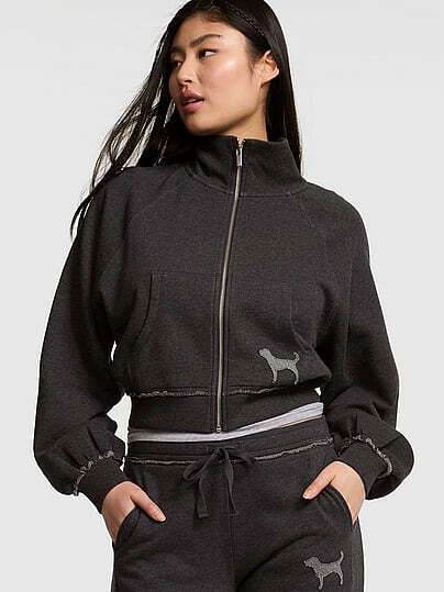 Pink Campus Terry™ Mock-neck Full-zip Sweatshirt - Grey