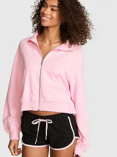 Pink Campus Terry™ Mock-neck Full-zip Sweatshirt - Pink