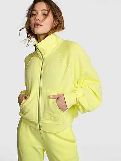 Pink Campus Terry™ Mock-neck Full-zip Sweatshirt - Yellow