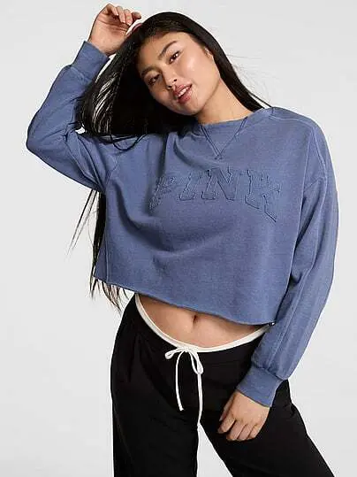 Pink Campus Terry™ Raw-cut Crew Sweatshirt - Blue
