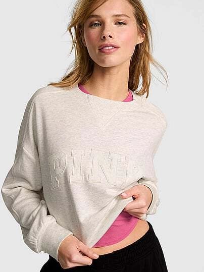 Pink Campus Terry™ Raw-cut Crew Sweatshirt - Grey
