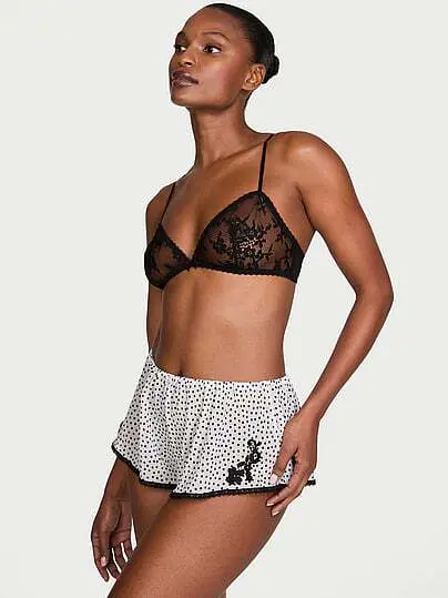 Victoria's Secret Dream Angels Lace Bralette & Chiffon Polka Dot Shorts Set - Print
