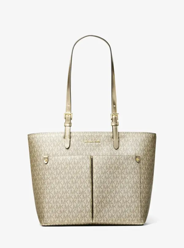 Michael Kors Jet Set Medium Metallic Logo Tote Bag - Gold