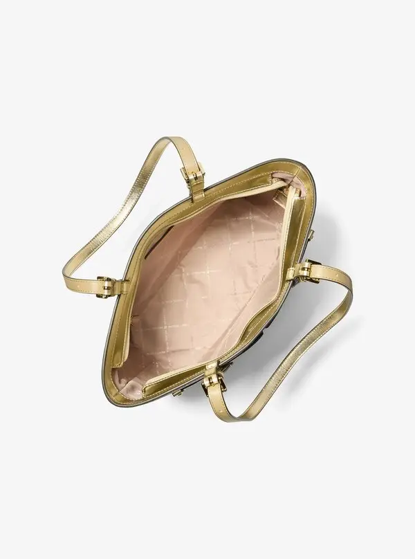 Michael Kors Jet Set Medium Metallic Logo Tote Bag - Gold