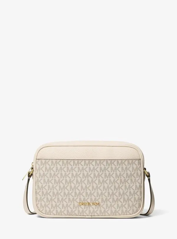 Michael Kors Large Signature Logo Camera Crossbody Bag - Natural