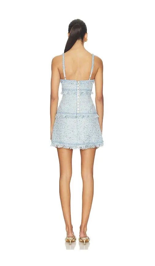 Bardot Elina Fringe Boucle Mini Dress - Blue Boucle