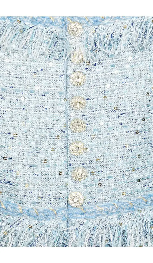 Bardot Elina Fringe Boucle Mini Dress - Blue Boucle