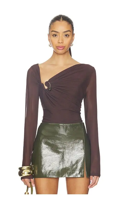 Bardot Marisol Asymmetric Mesh Top - Chocolate