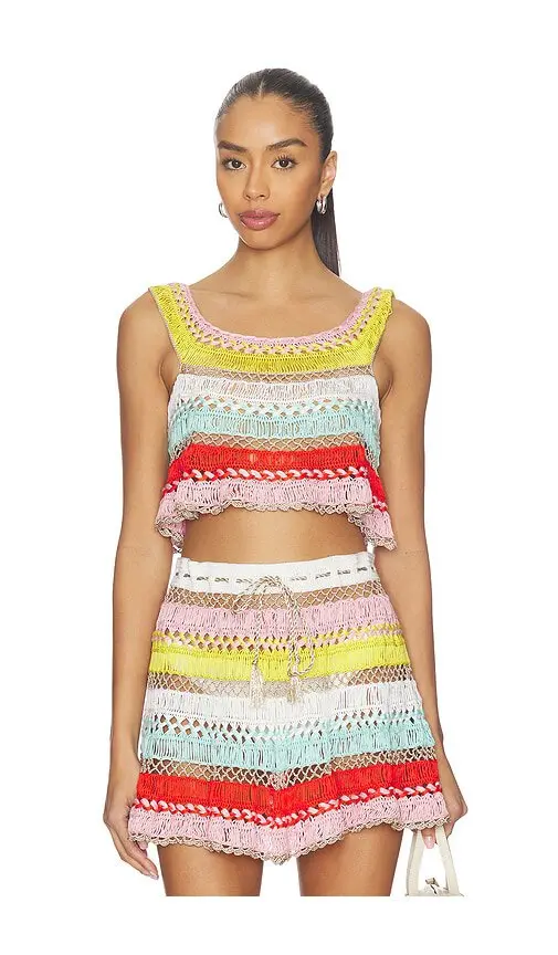 My Beachy Side Cleo Hand-crocheted Top In White - Multi