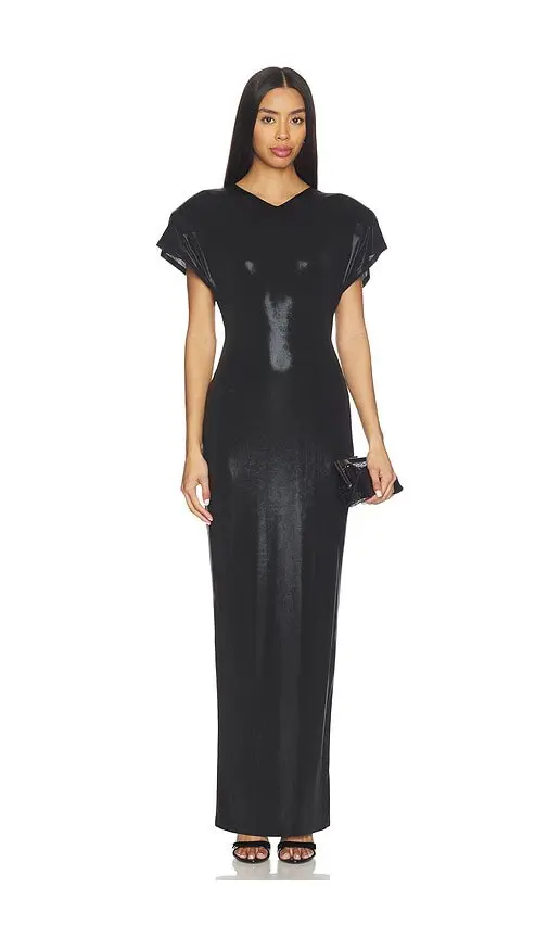 Norma Kamali Cap Sleeve Shoulder Pad Long Dress