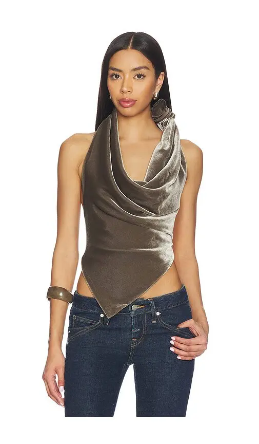 Monse Velvet Leather Strap Halter Top