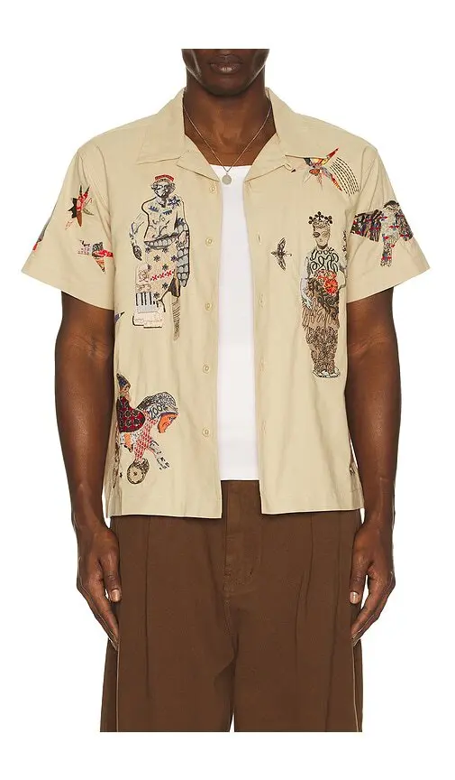 SAMUEL ZELIG Collage Camp Shirt In Beige
