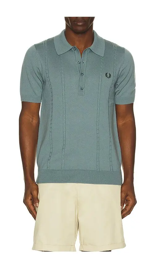 Fred Perry Cable Knitted Polo Shirt In Slate