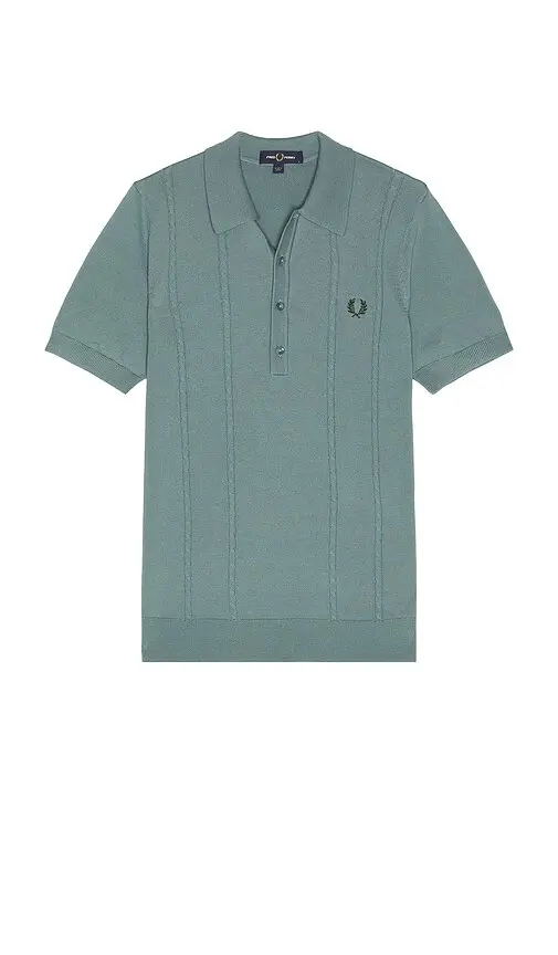 Fred Perry Cable Knitted Polo Shirt In Slate