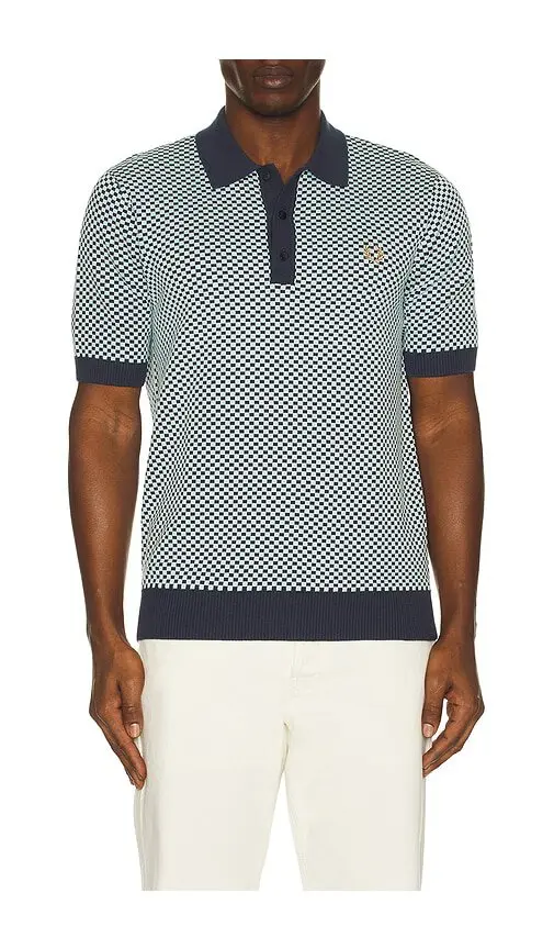 Fred Perry Chequerboard Knitted Polo Shirt In Blue