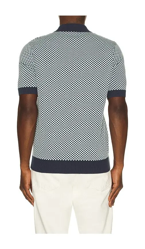 Fred Perry Chequerboard Knitted Polo Shirt In Blue