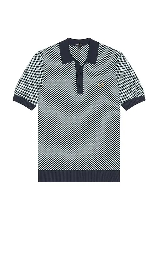 Fred Perry Chequerboard Knitted Polo Shirt In Blue