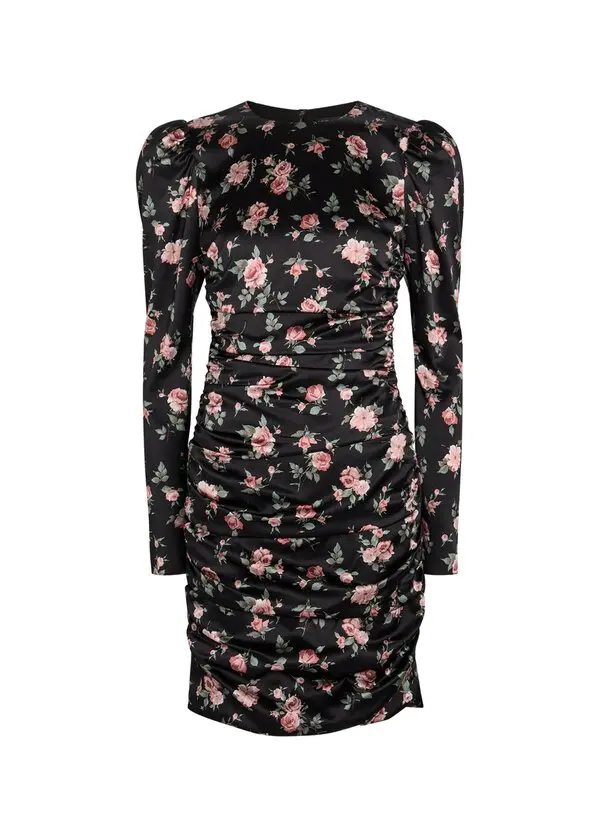 Dolce & Gabbana Floral-print Ruched Stretch-silk Mini Dress