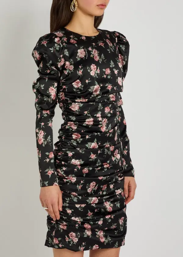 Dolce & Gabbana Floral-print Ruched Stretch-silk Mini Dress