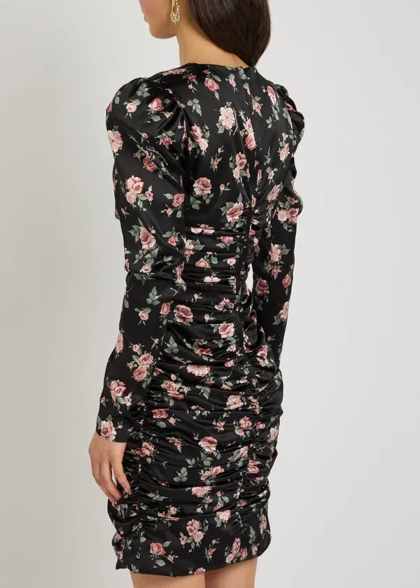 Dolce & Gabbana Floral-print Ruched Stretch-silk Mini Dress