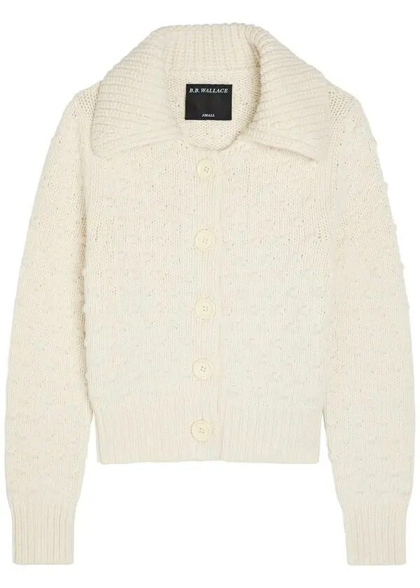 B.B. WALLACE Bourgeois Bobble-knit Wool-blend Cardigan - Cream