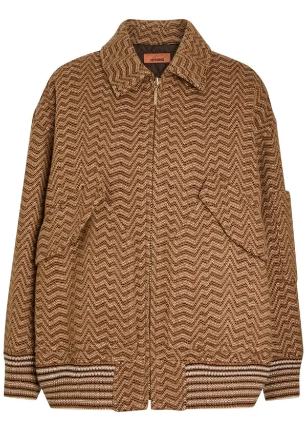 Missoni Zigzag Wool-blend Bomber Jacket - Camel