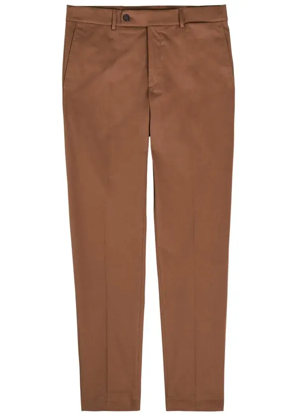 SLOWEAR Tapered-leg Stretch-cotton Trousers - Brown