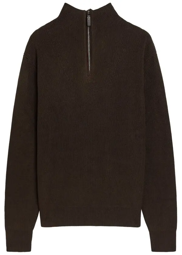 TOD'S Ribbed Half-zip Silk And Cotton-blend Jumper