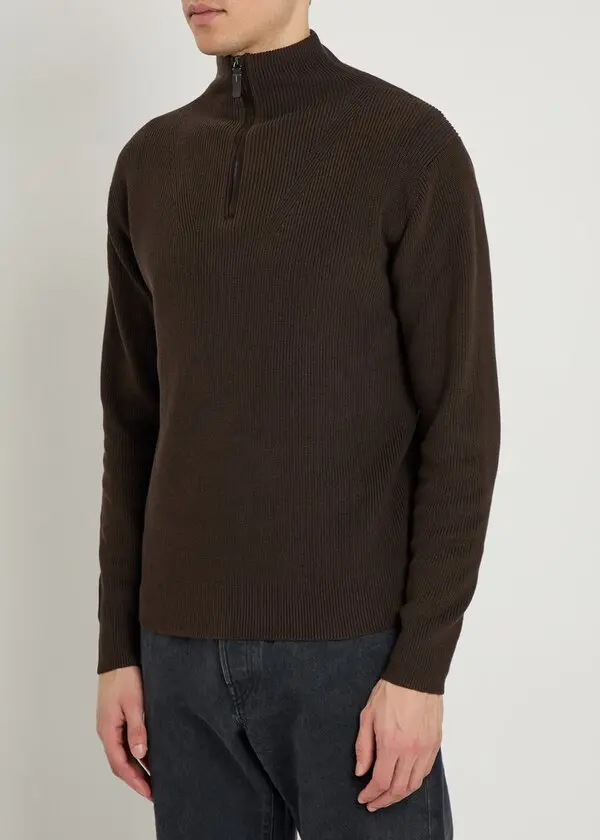 TOD'S Ribbed Half-zip Silk And Cotton-blend Jumper