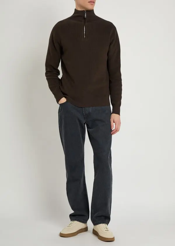 TOD'S Ribbed Half-zip Silk And Cotton-blend Jumper