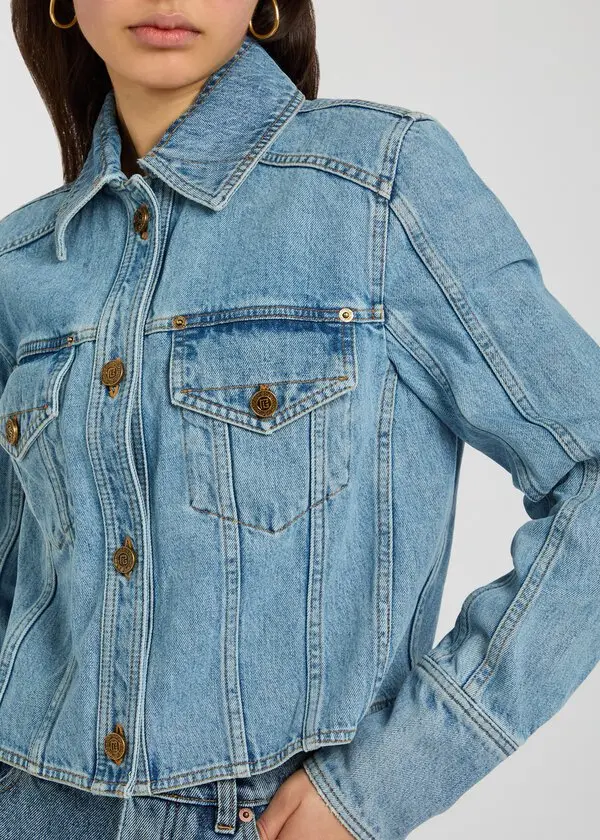 Balmain Cropped Denim Jacket - Light Blue