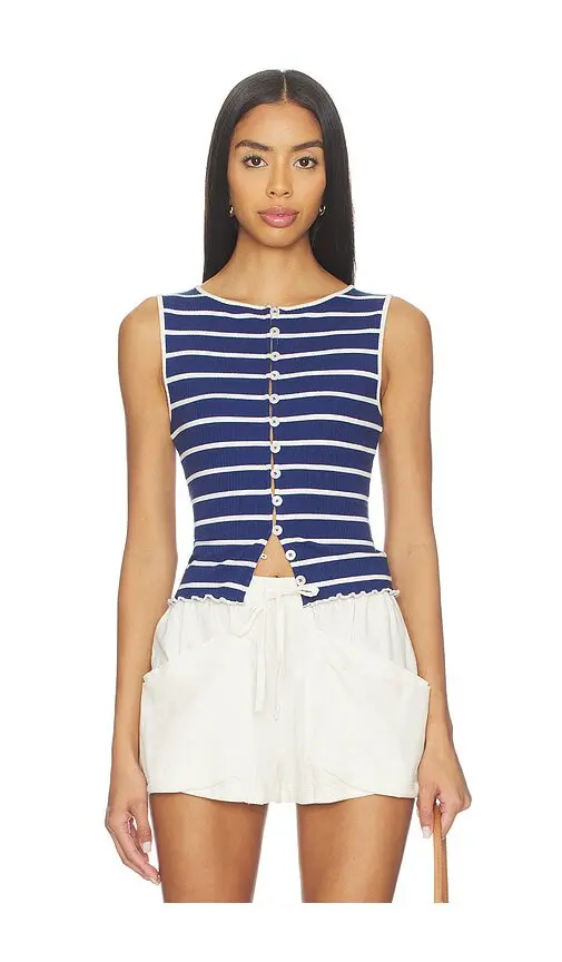 Free People Tilly Striped Ribbed Vest - Navy Combo