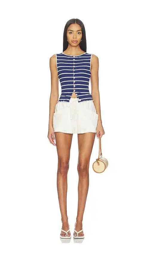 Free People Tilly Striped Ribbed Vest - Navy Combo