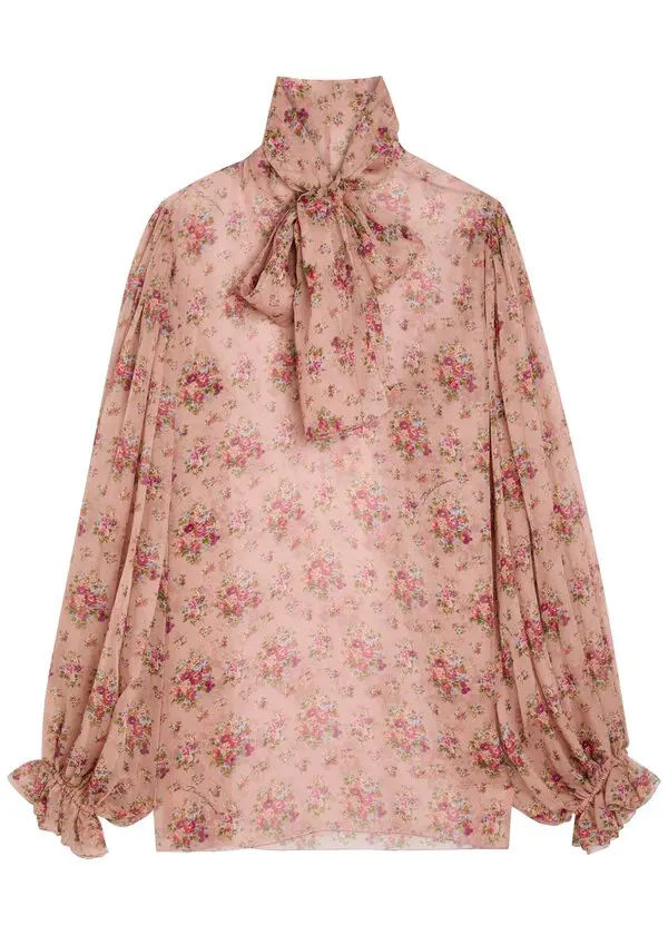 Dolce & Gabbana Floral-print Silk Blouse - Light Pink
