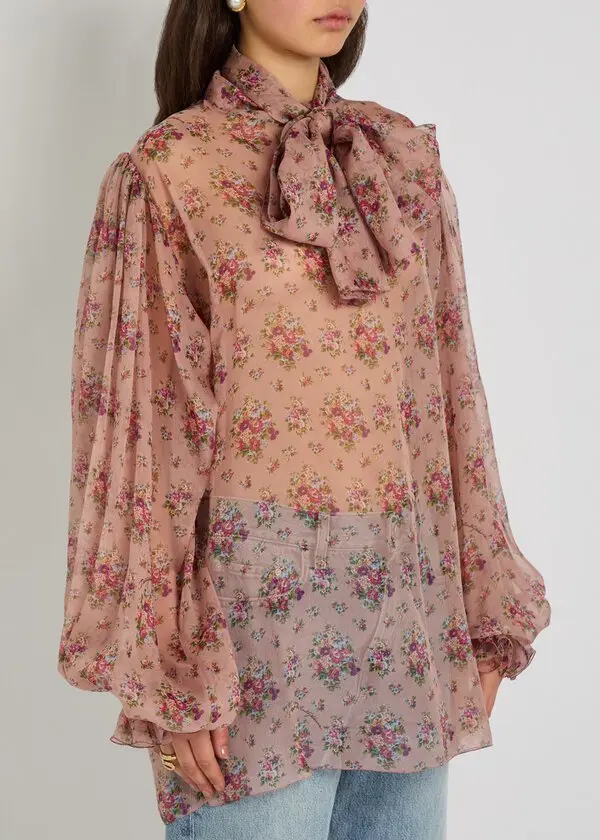 Dolce & Gabbana Floral-print Silk Blouse - Light Pink
