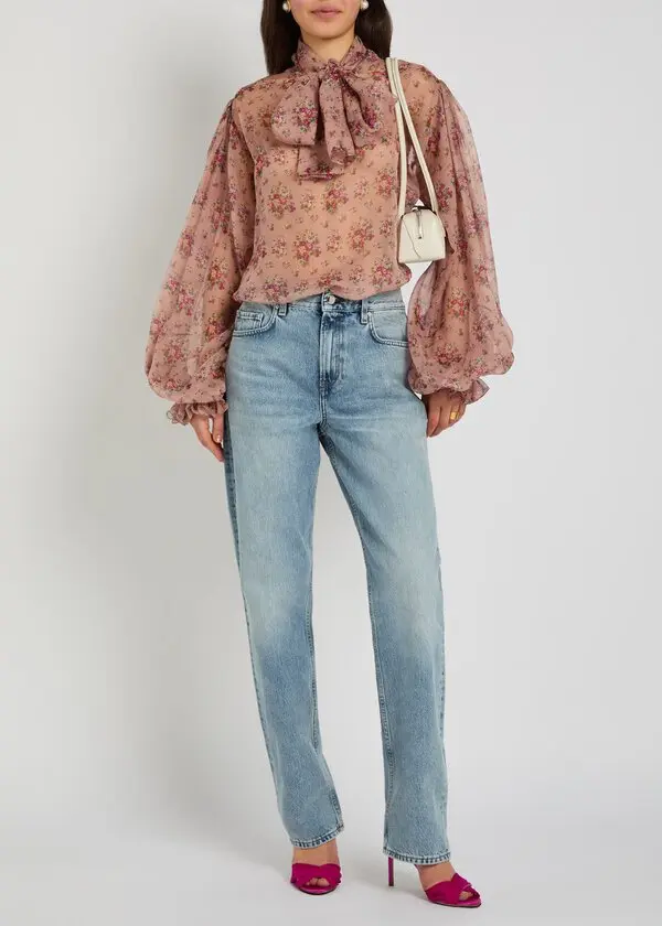 Dolce & Gabbana Floral-print Silk Blouse - Light Pink
