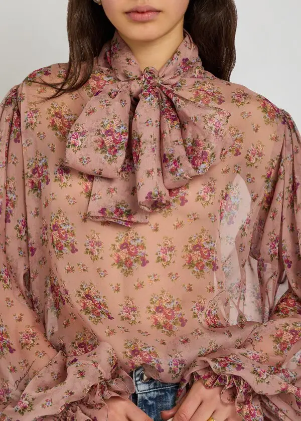 Dolce & Gabbana Floral-print Silk Blouse - Light Pink