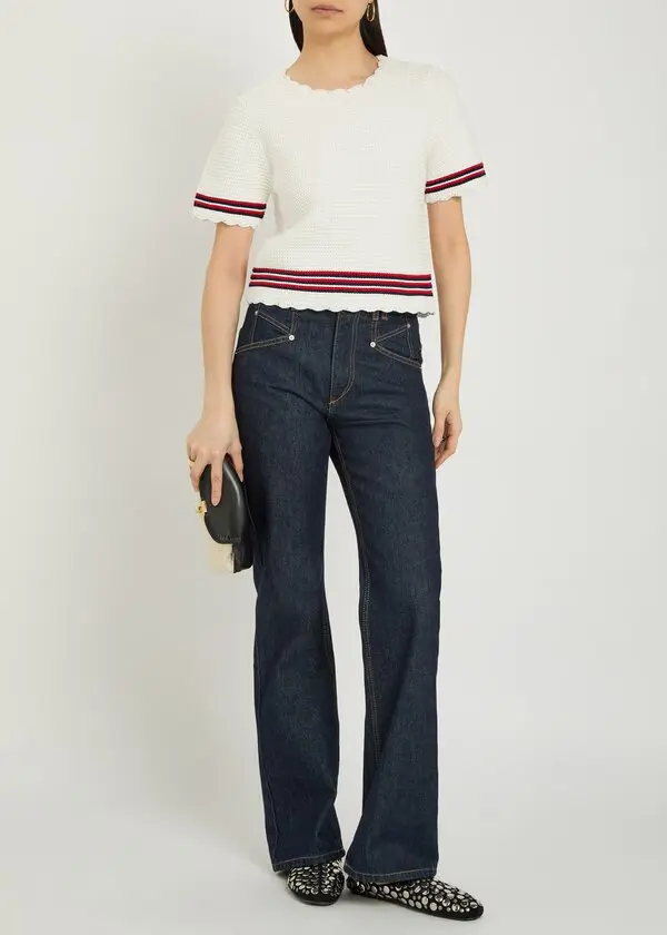 B.B. WALLACE Striped-trim Cotton-knit T-shirt