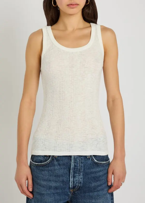 MOTHER The Runner Up Ribbed Cotton Tank - White