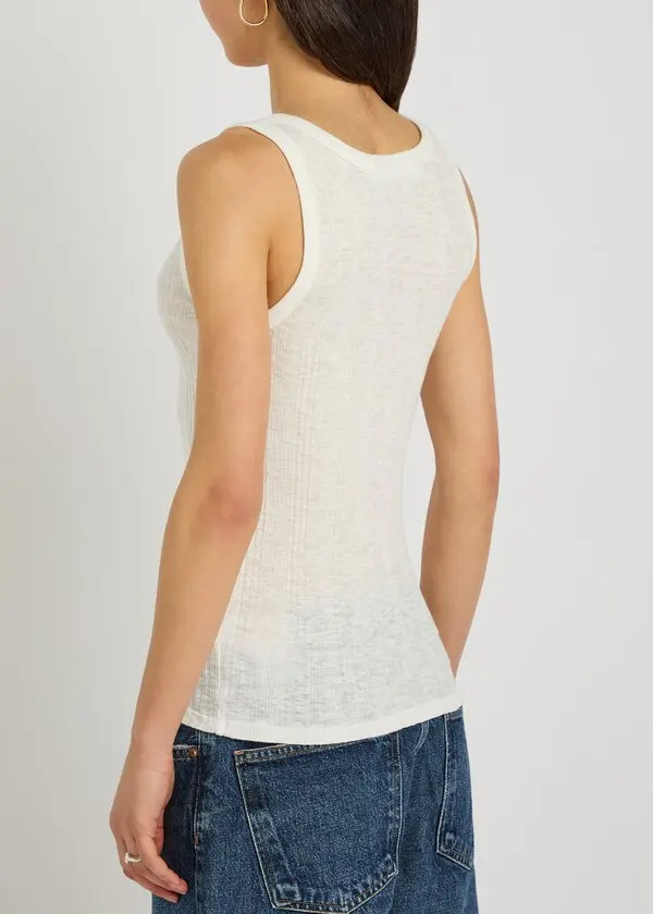 MOTHER The Runner Up Ribbed Cotton Tank - White