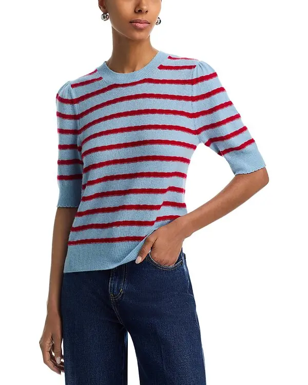 FRAME The Striped Pointelle Sweater - Ocean Blue