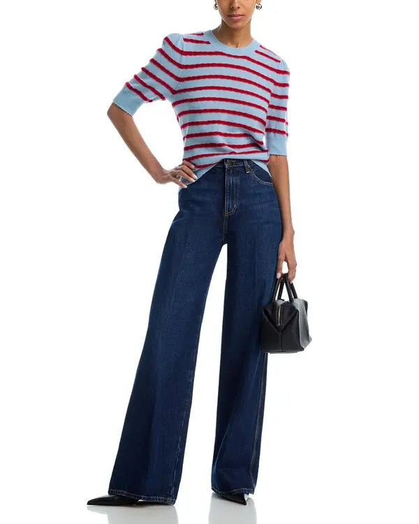 FRAME The Striped Pointelle Sweater - Ocean Blue