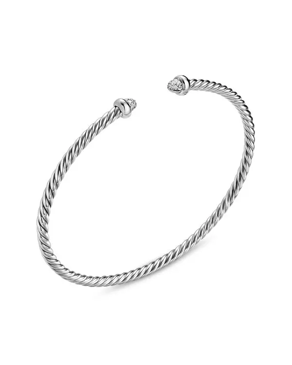 David Yurman Micro Cable Bracelet With Diamonds - Silver