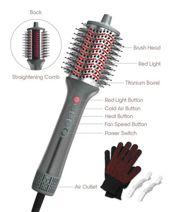 TZUMI Red Light 5-in-1 Dryer Brush And Heat Comb