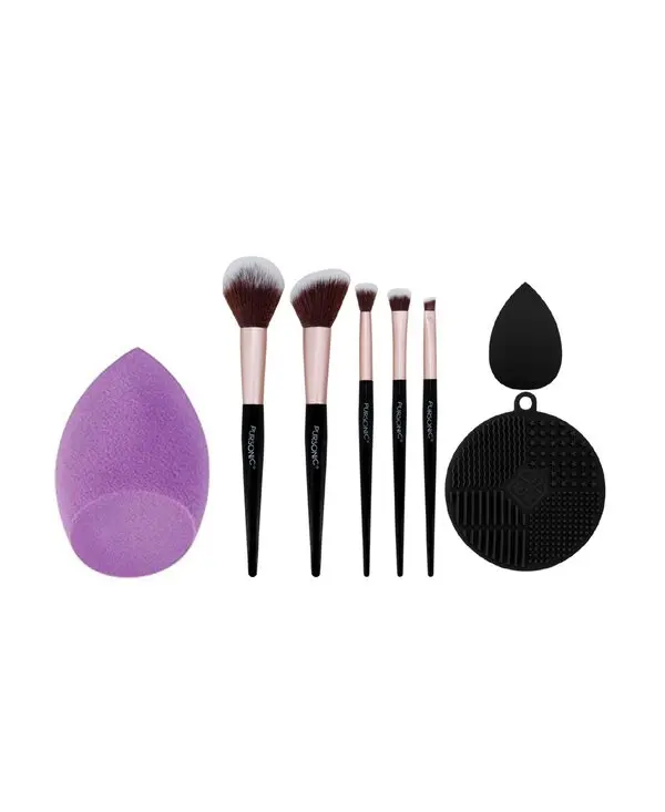 PURSONIC 8-piece Pro Makeup Application Set – 7 Brushes + Blending Sponge - Black
