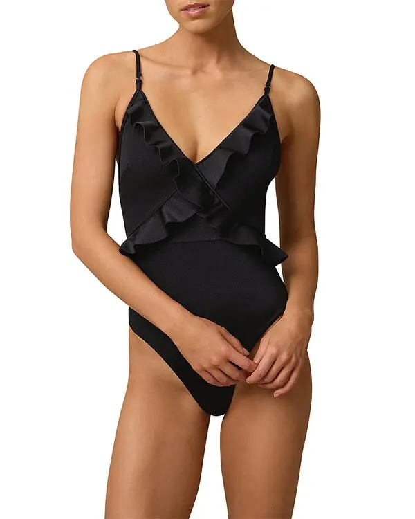 MONTE & LOU Lustre Frill Wrap One Piece Swimsuit - Black