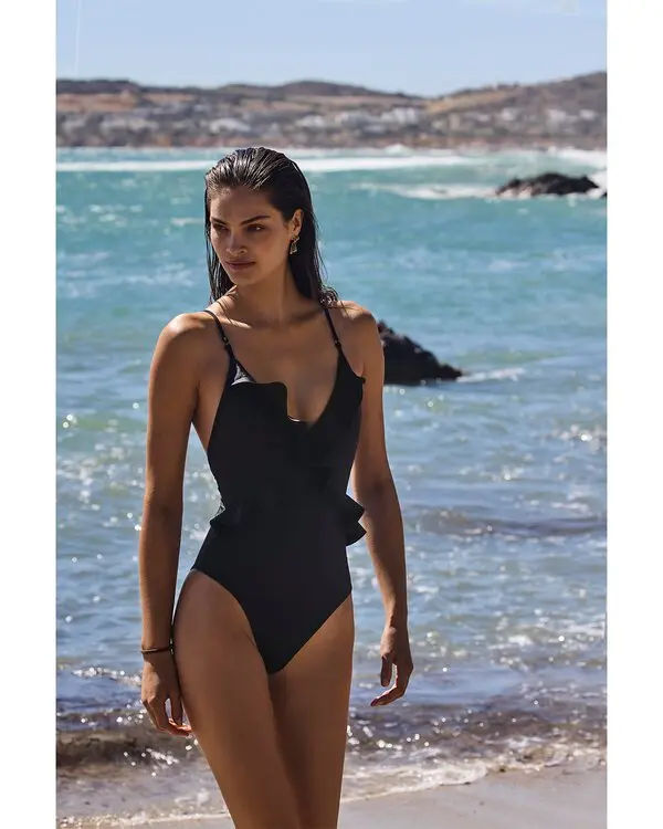 MONTE & LOU Lustre Frill Wrap One Piece Swimsuit