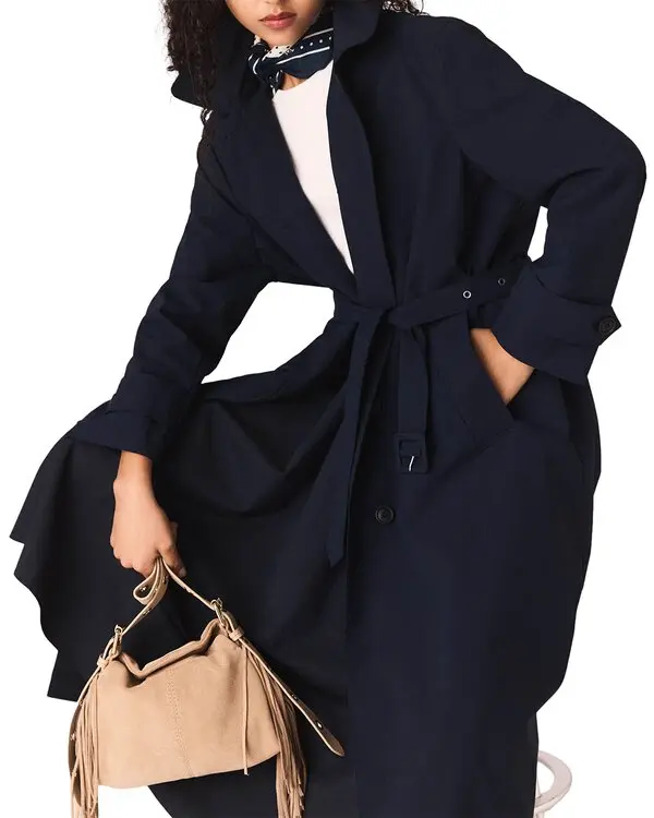 Maje Removable Rhinestone Hood Trench Coat