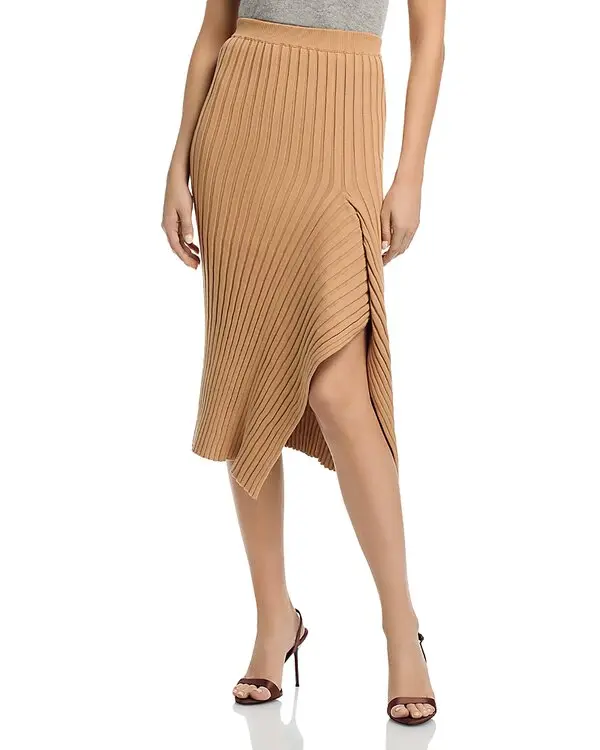 Stella McCartney Ribbed Cotton Skirt With Asymmetrical Hem - Caramel